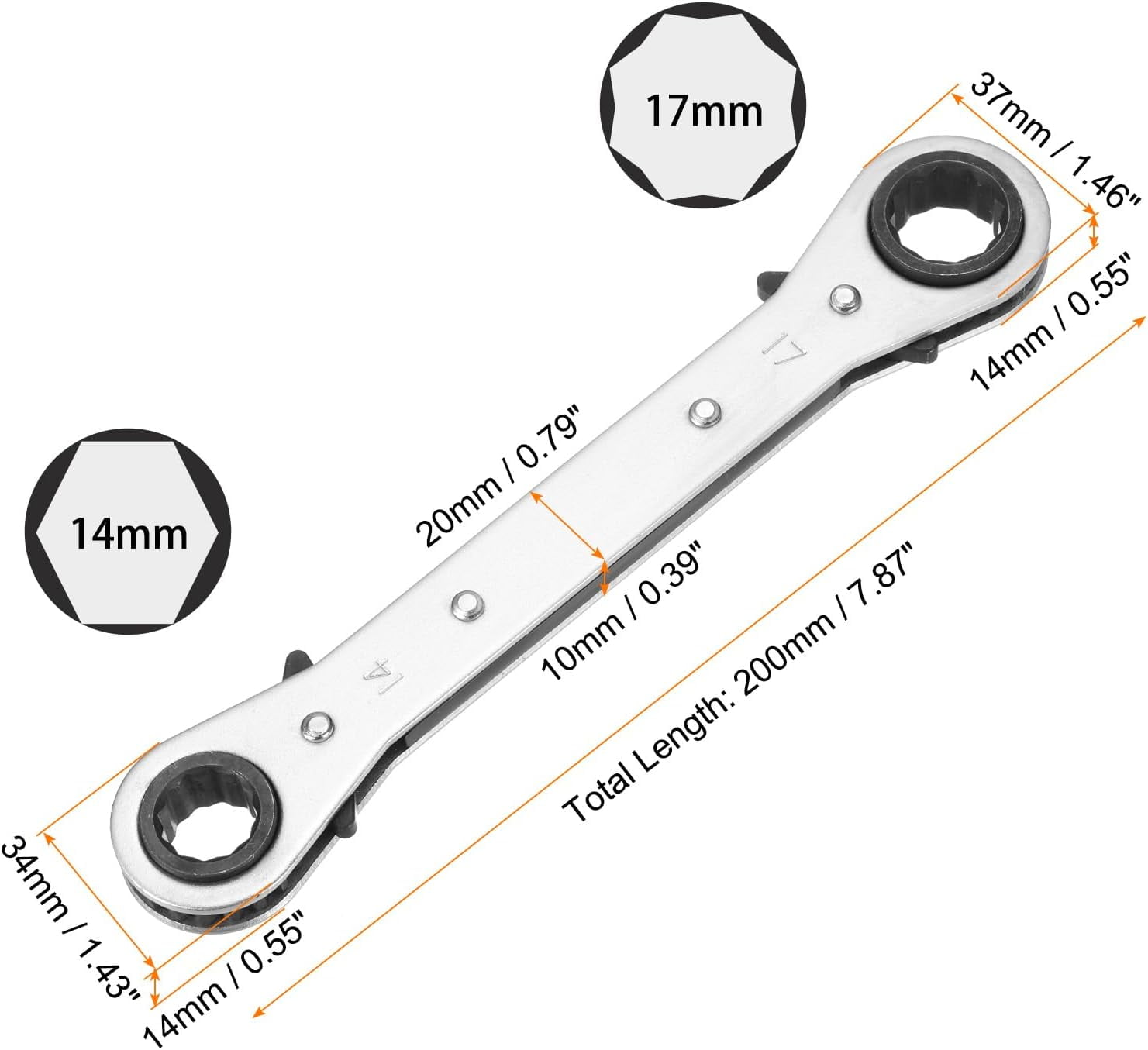 RRDWQ-Double Box End Reversible Ratcheting Wrench 14mm x 17mm CR-V ...