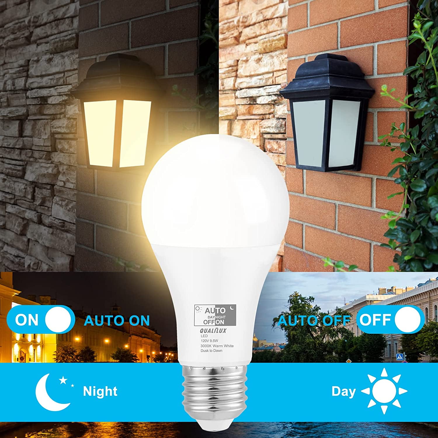 RRDWQ-Dusk to Dawn LED Light Bulbs Outdoor, Automatic On/Off, 60W ...