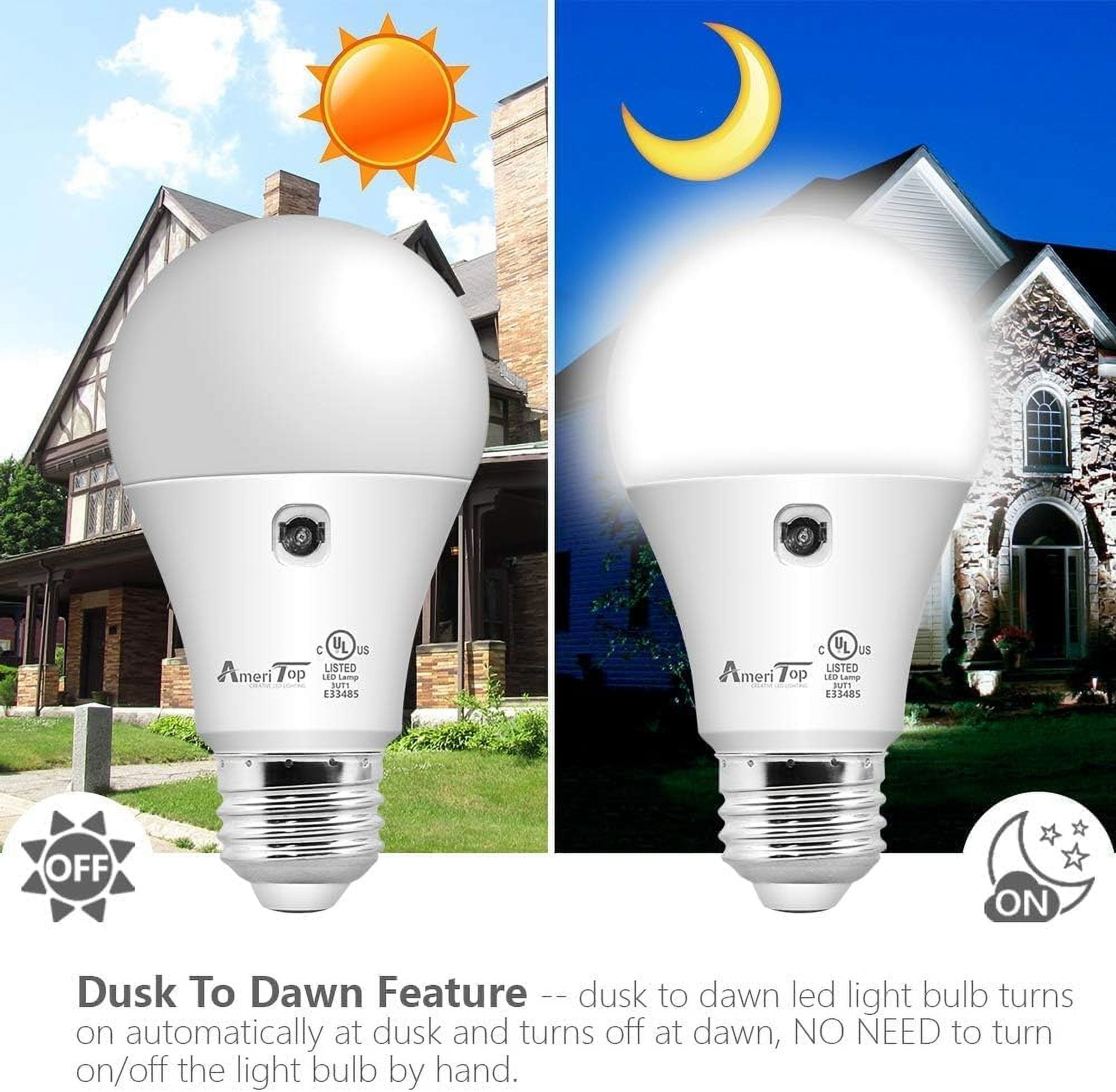 RRDWQ-Dusk to Dawn Light Bulb- 4 Pack, A19 LED Sensor Light Bulbs; UL ...