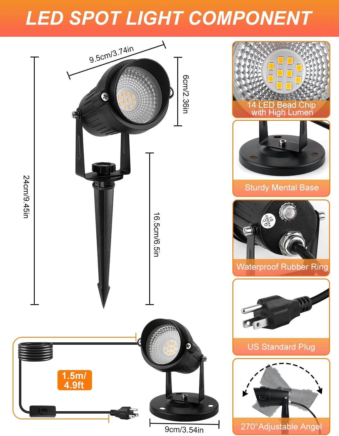 RRDWQ-Dusk to Dawn Outdoor LED Spotlight,Outdoor Landscape Lighting ...