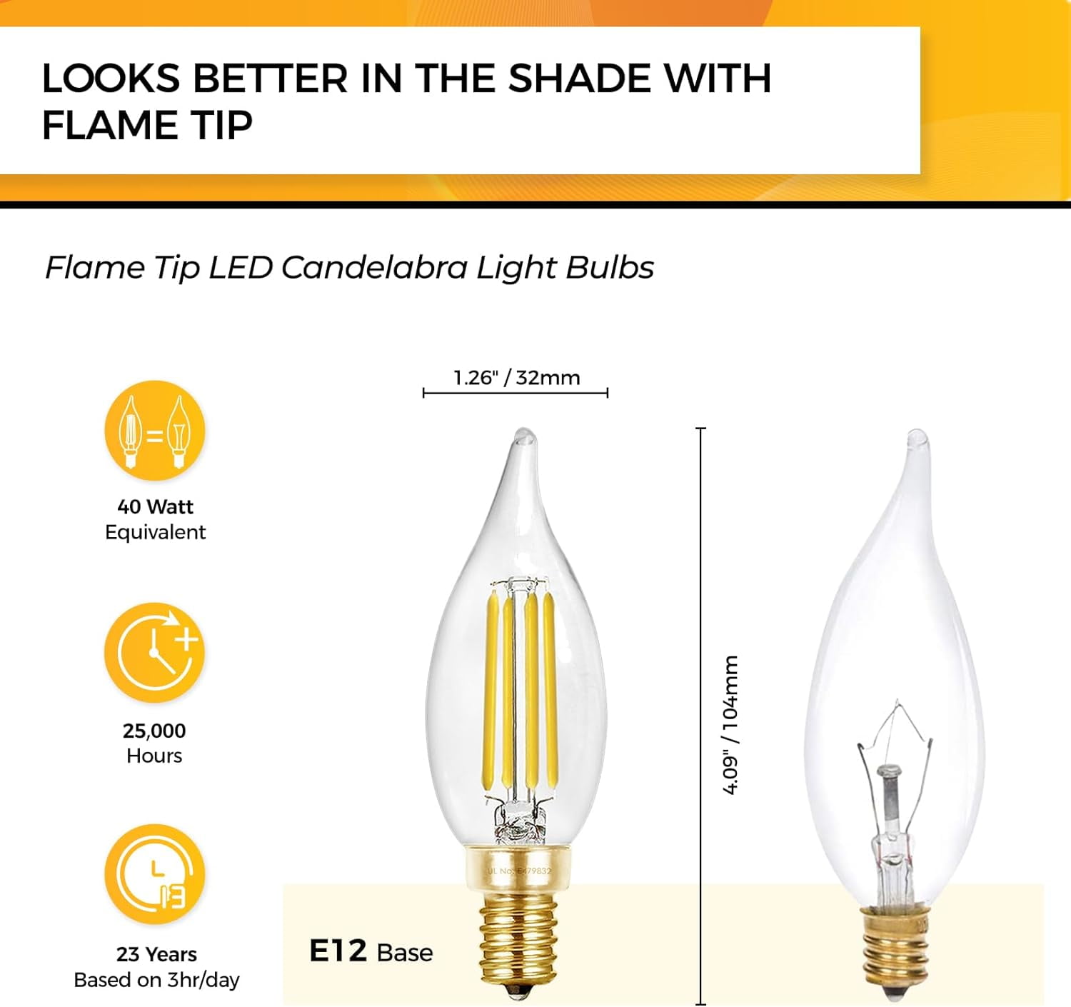 RRDWQ-E12 Candelabra Bulb 40 watt, 90+ CRI Dimmable Candelabra LED ...
