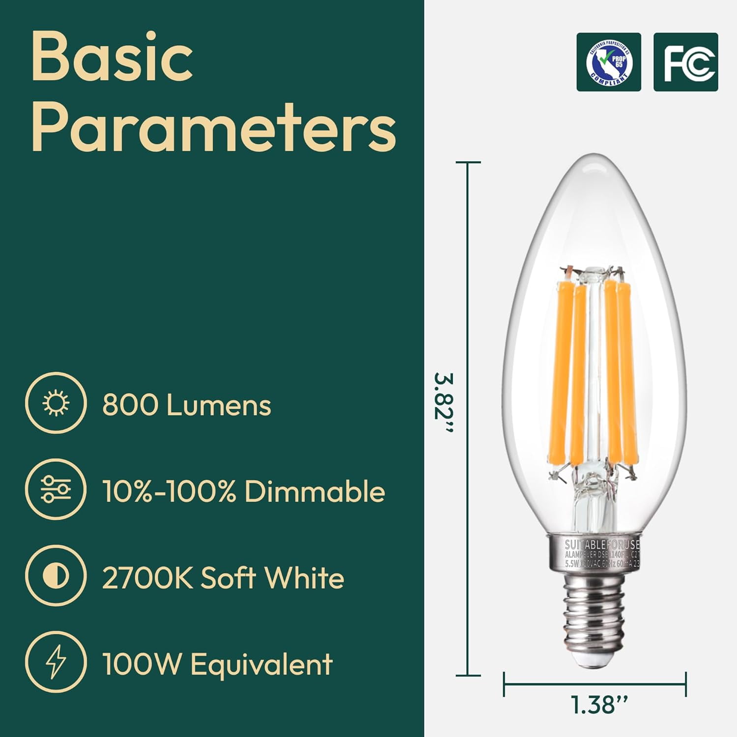 RRDWQ-E12 LED Bulb 100 Watt Equivalent, 800LM Super Bright Dimmable LED ...