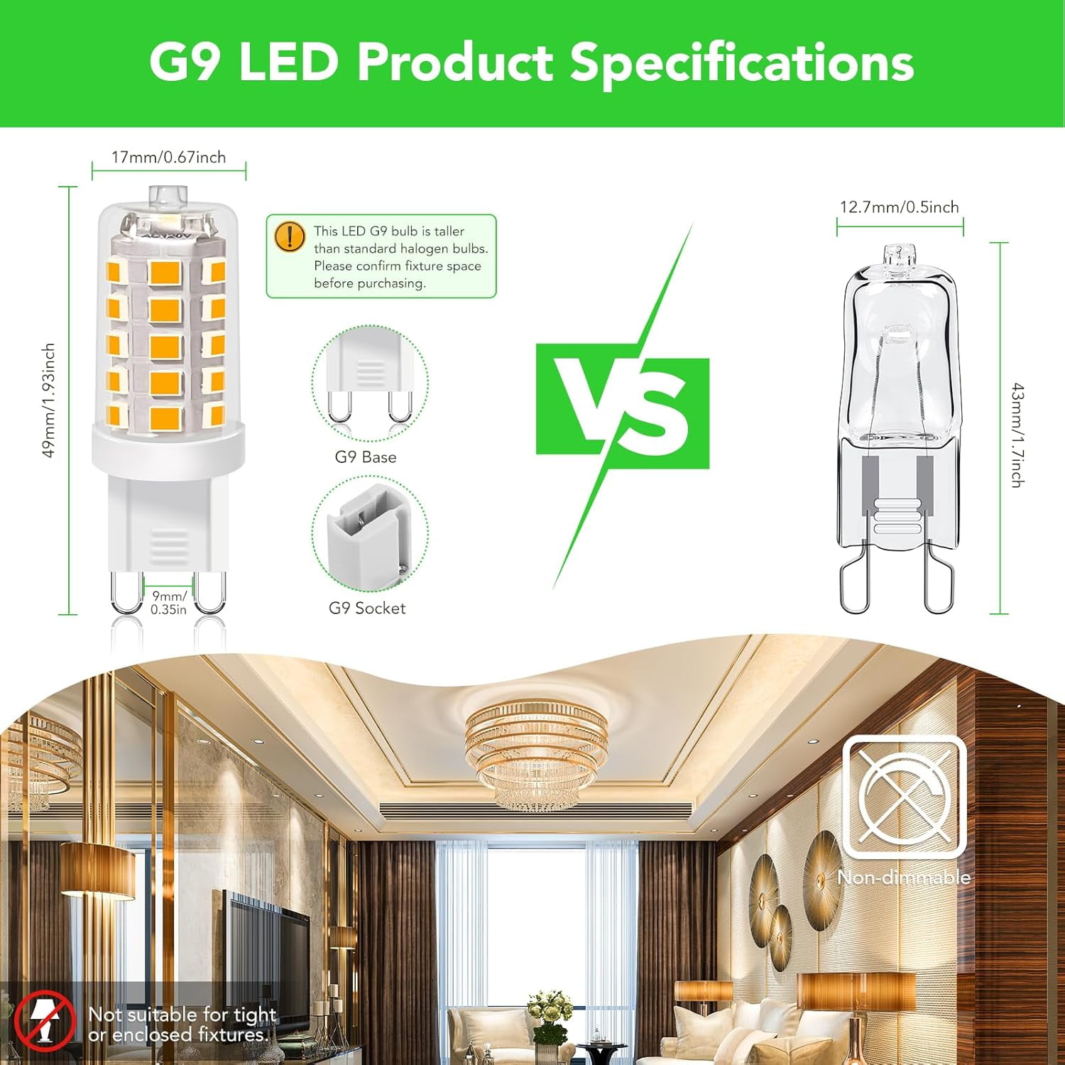 RRDWQ-G9 LED Bulb 2700K Soft White 430 Lumens, 3W Equivalent 40W T4 G9 ...