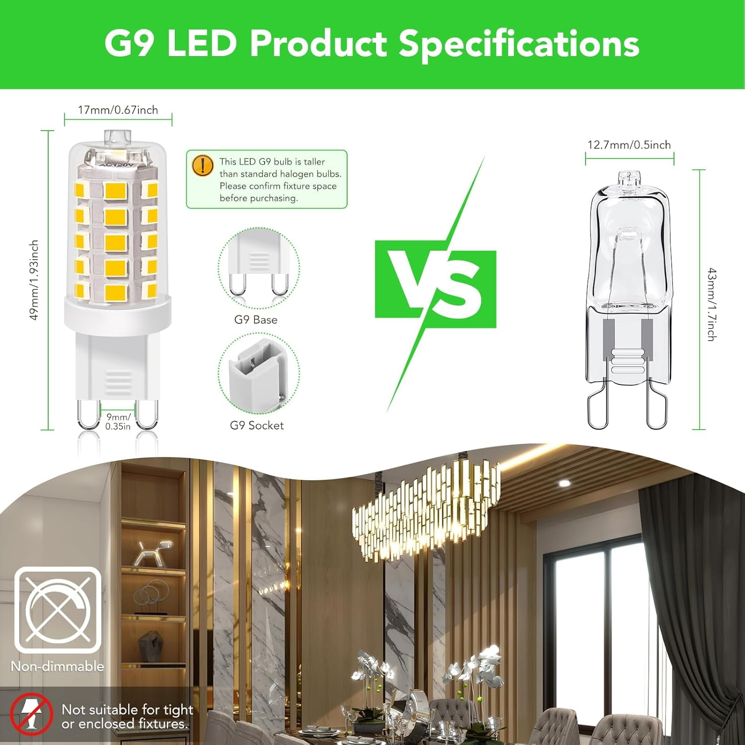 RRDWQ-G9 LED Bulb 3000K Warm White 430 Lumens, 3W Equivalent 40W T4 G9 Halogen Replacement, 360 ...