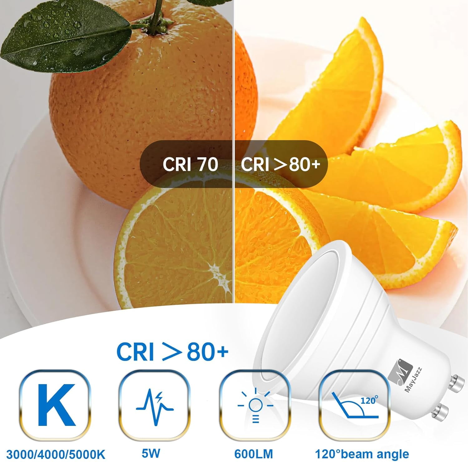 RRDWQ-GU10 3 Color Temperature LED Bulbs 3000K/5000K/4000K,5W(50W ...