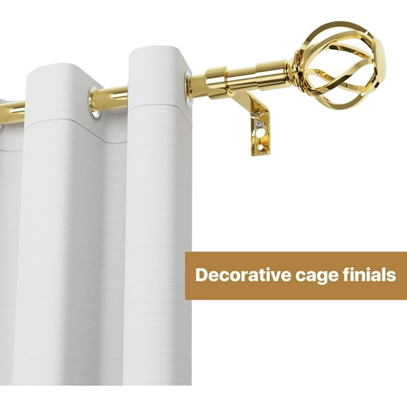 RRDWQ-Gold Curtain Rods for Windows 66 to 120 inch with Twisted Cage ...