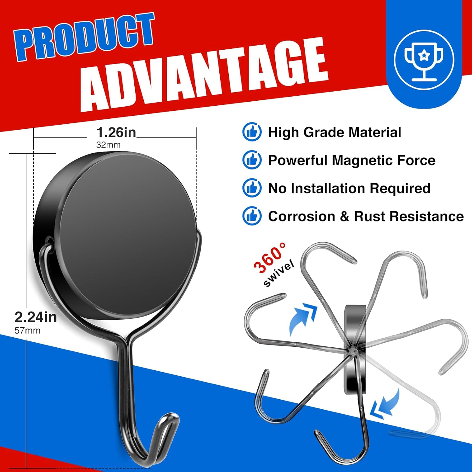 RRDWQ-Heavy Duty Magnetic Hooks, 80LBS Swivel Swing Magnet Hooks for ...
