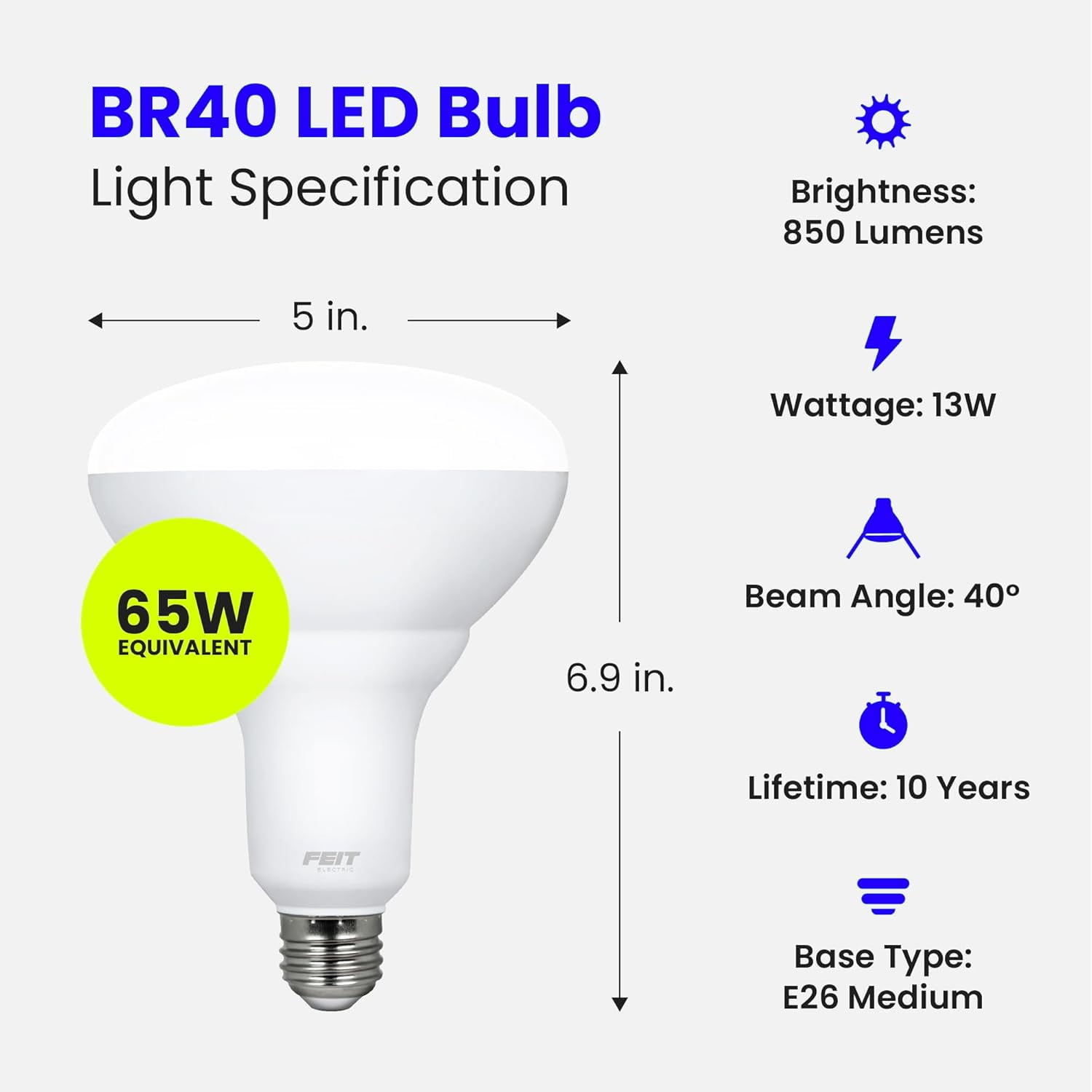 RRDWQ-LED BR40 Bulbs, Dimmable, 65W Equivalent, 10 Year Life, 850 ...