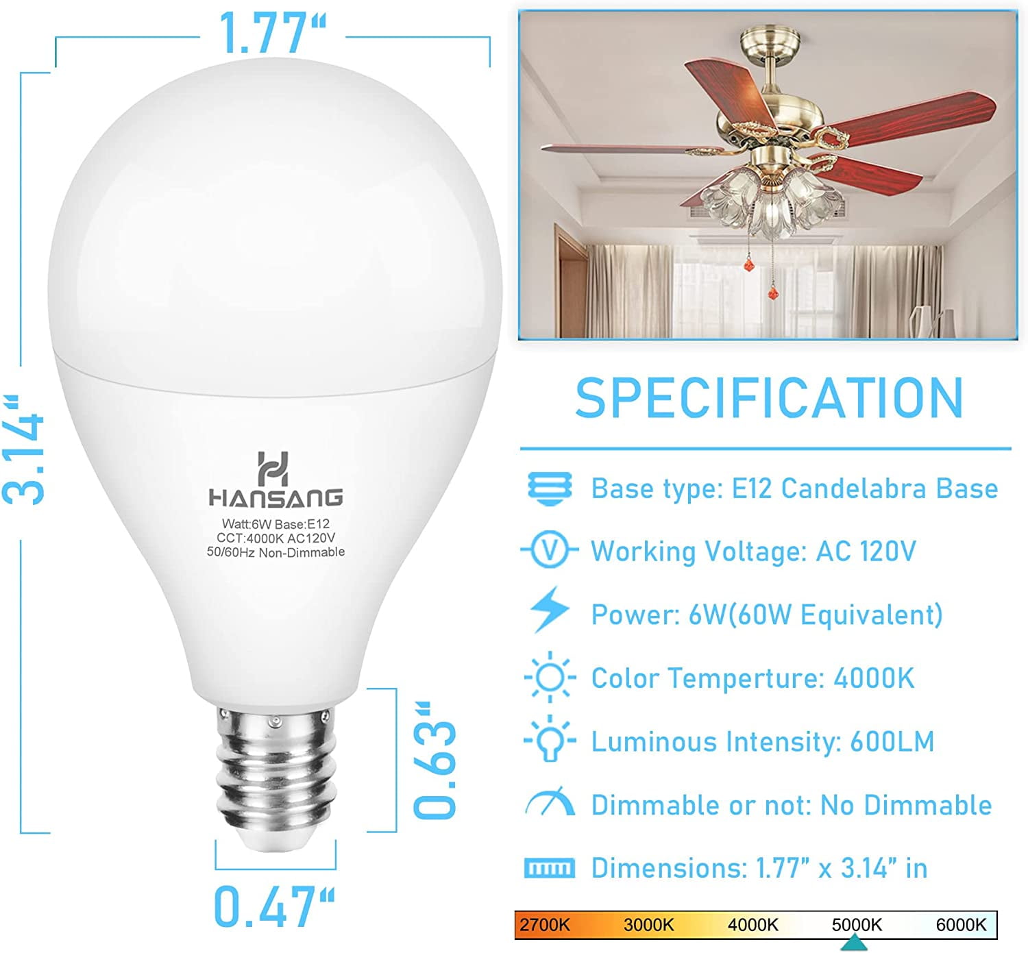 RRDWQ-LED Ceiling Fan Light Bulbs 120V 60W Light Bulb Equivalent ...