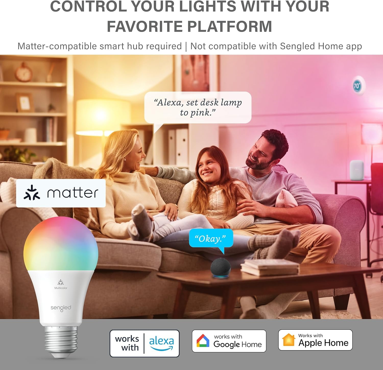RRDWQ-LED Smart Light Bulb (A19), Matter-Enabled, Multicolor, Works ...