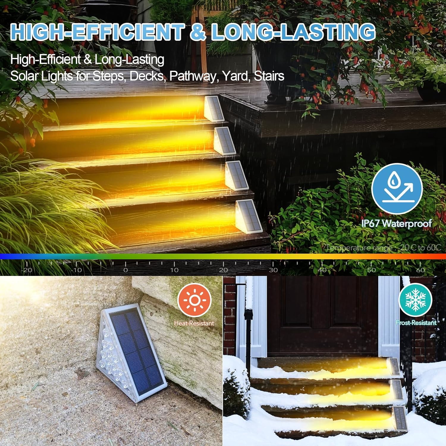 RRDWQ-LED Solar Step Lights Waterproof Outdoor Stair Lights, Warm White ...