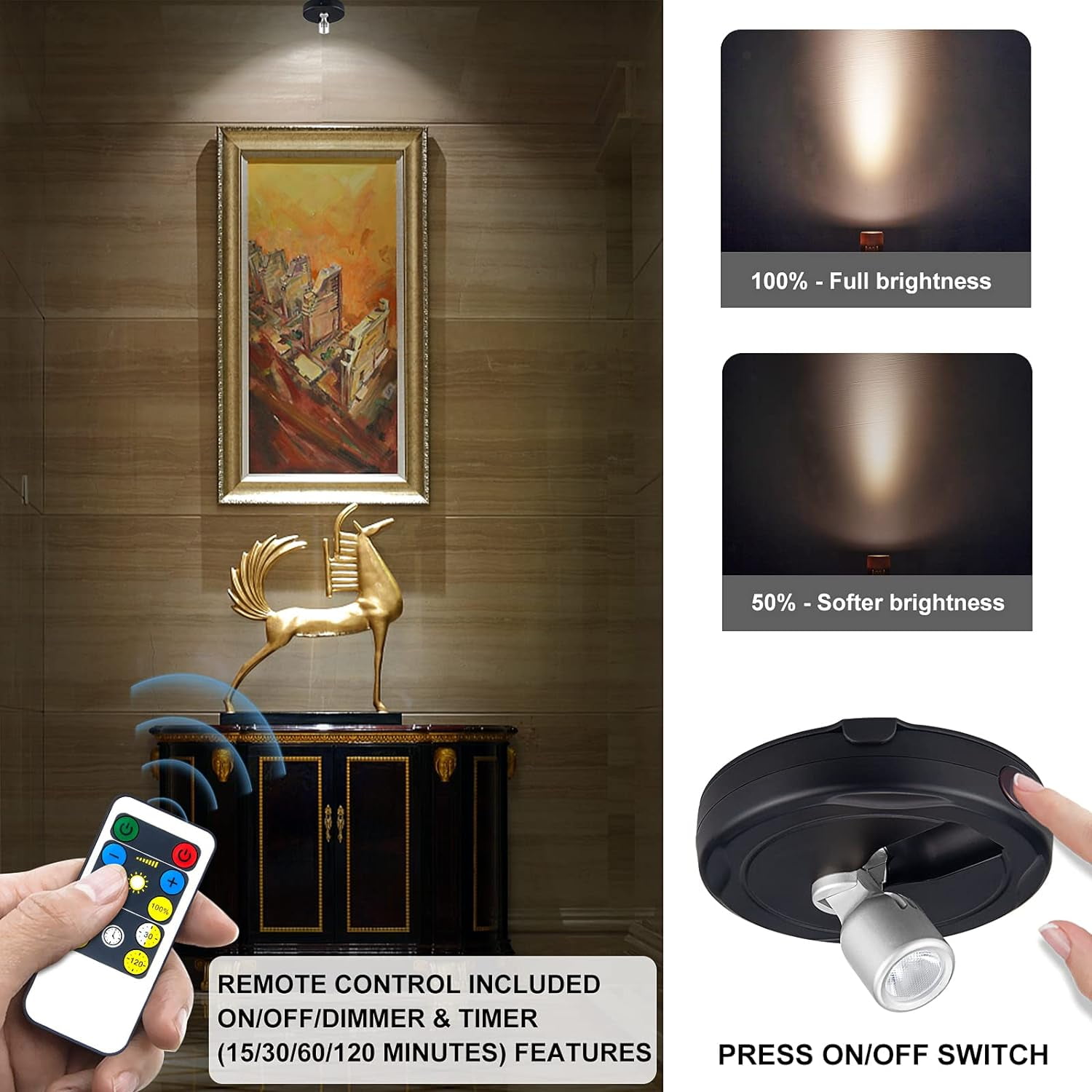 RRDWQ-LED Spotlight, Battery Powered Picture Lights, Uplighting Indoor ...