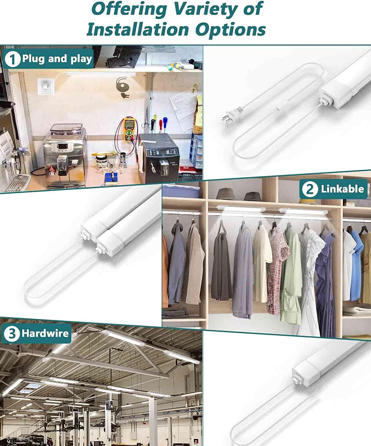 RRDWQ-LED Tube Light Fixture with Plug, 2FT 2000LM 5000K Utility Shop ...