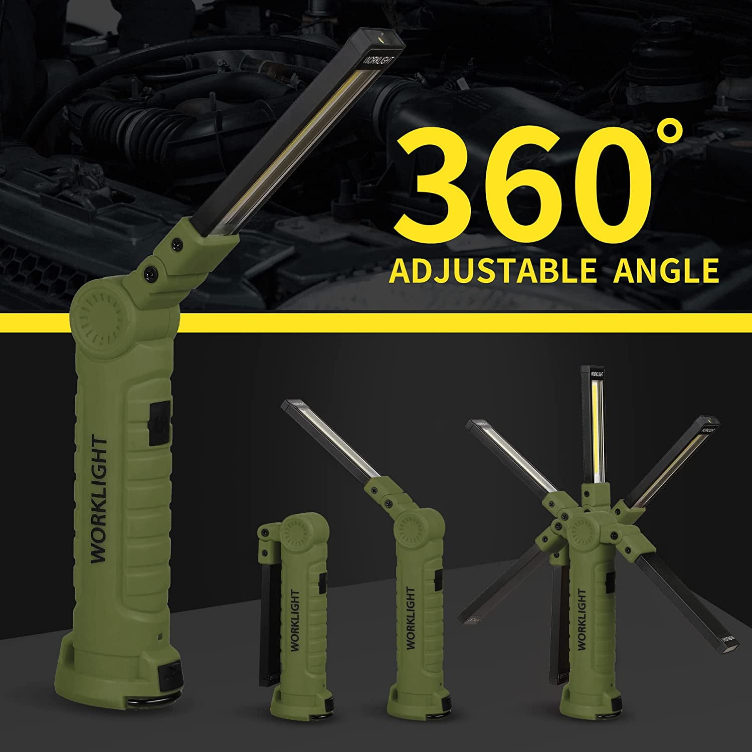 RRDWQ-LED Worklight Flashlight, COB Rechargeable Work Lights with Magnetic Base 360 Degree ...