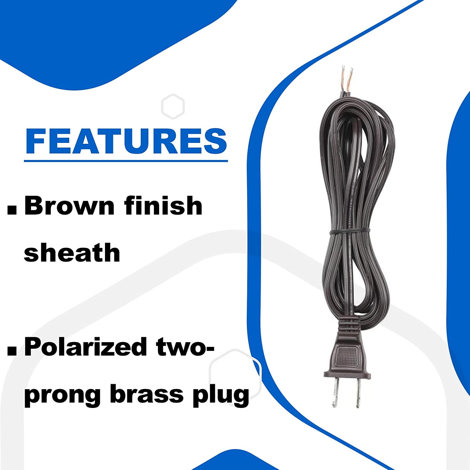 RRDWQ-Lamp Wire, 8ft Lamp Cord with Polarized Molded Two-Prong Plug for ...