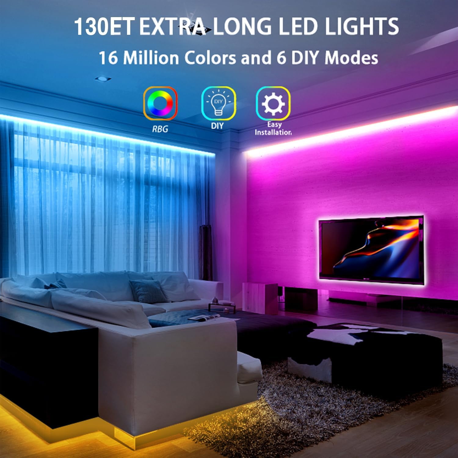 RRDWQ-Led Lights for Bedroom 130ft RGB Led Strip Lights Color Changing ...