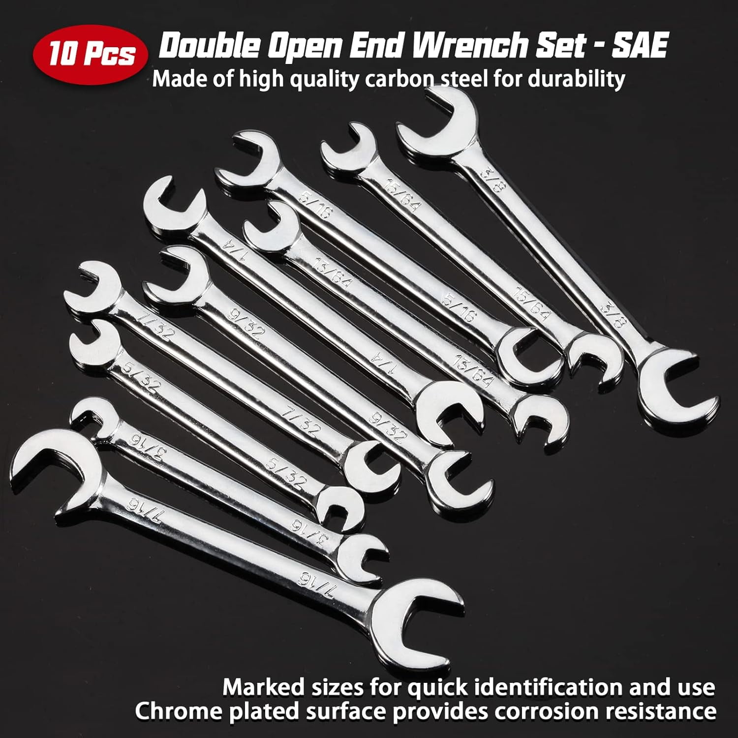 RRDWQ-Mini Double Open End Wrench Set SAE 10 Pcs 5/32" to 7/16" with ...