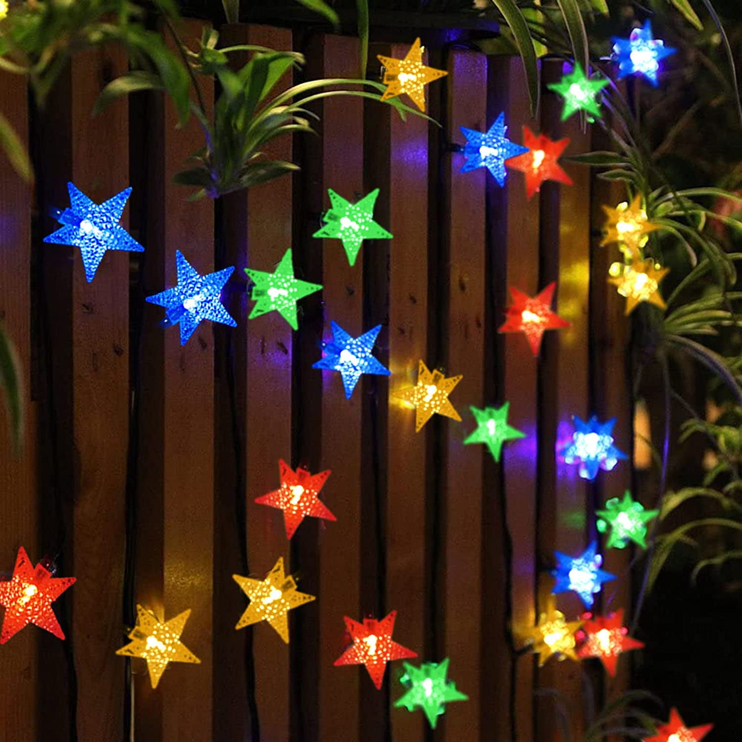 RRDWQ-Multicolor Solar Star String Lights Outdoor, 30FT 50LED Solar ...