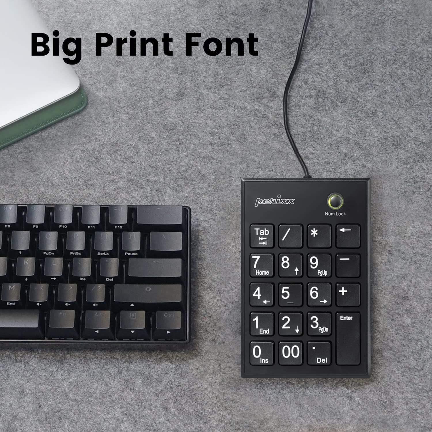 RRDWQ-PPD-202 Wired 19 Keys Slim Numeric Keypad, Big Print Font, Silent ...