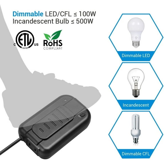 RRDWQ-Plug in Dimmer Switch for Lamp, Push/Foot Dimmer Plug, Table Lamp ...