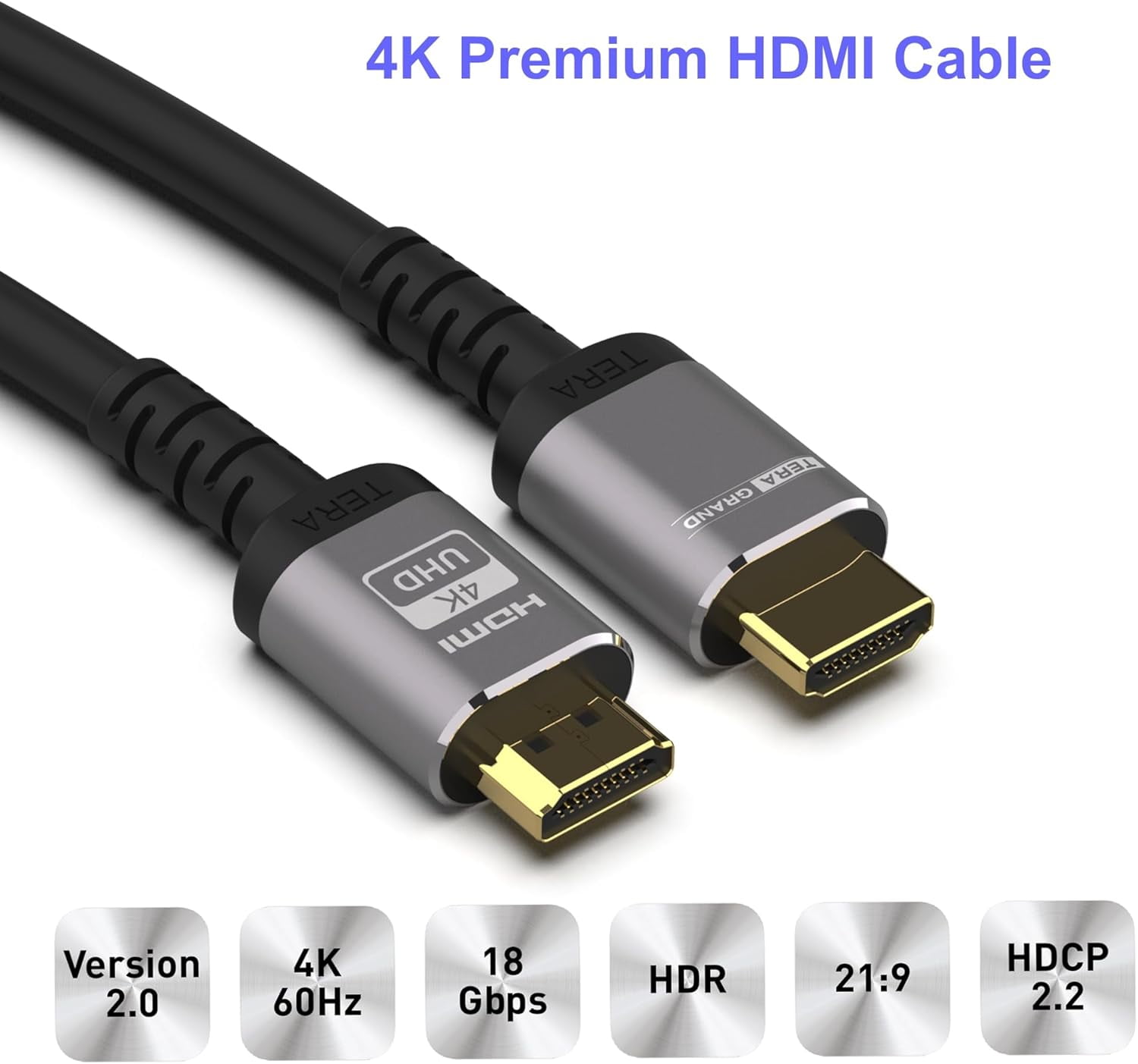 RRDWQ-Premium High Speed HDMI 2.0 Cable with Aluminum housing, Supports ...