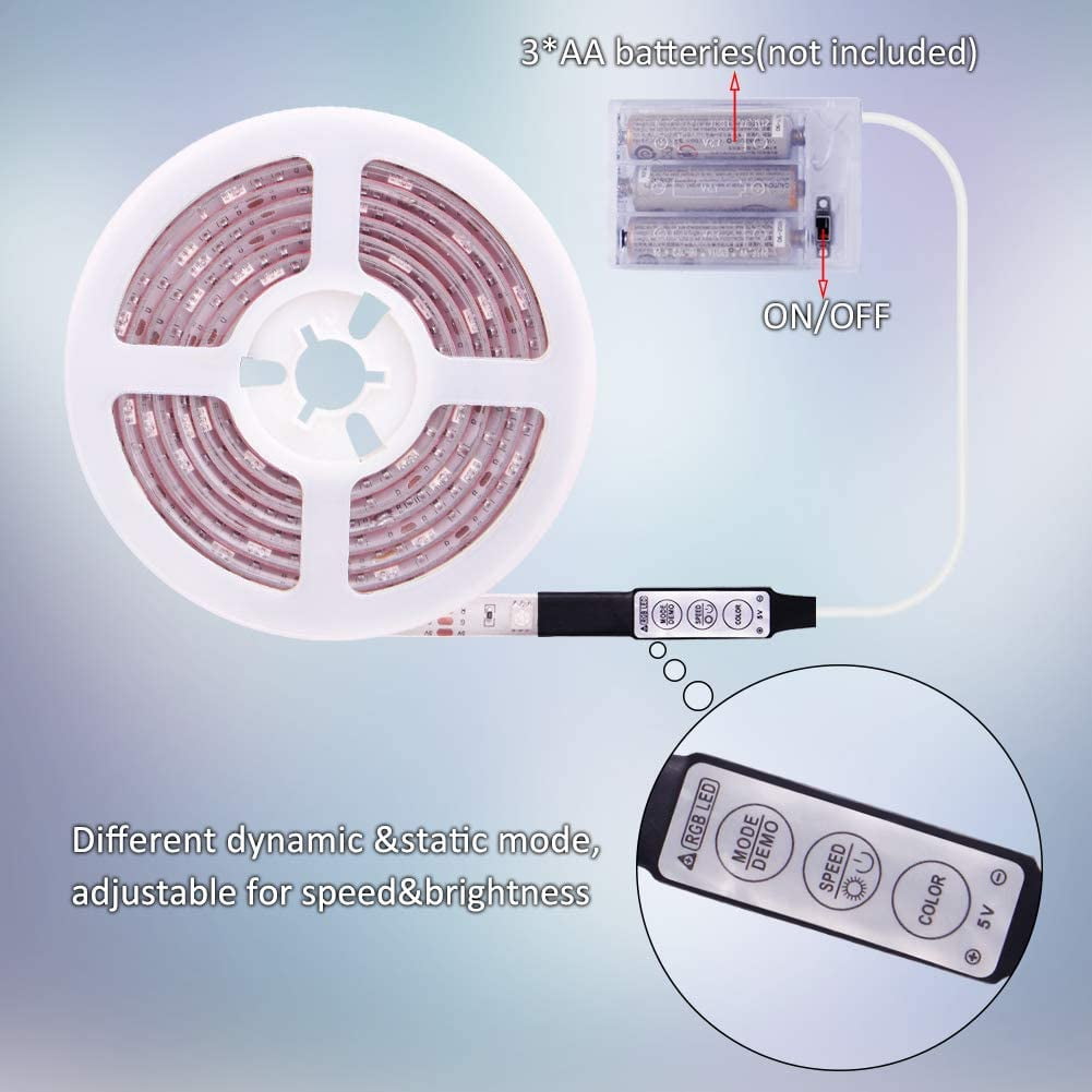 RRDWQ-RGB Led Lights Strip Battery Operated 3 Keys Controller Battery ...