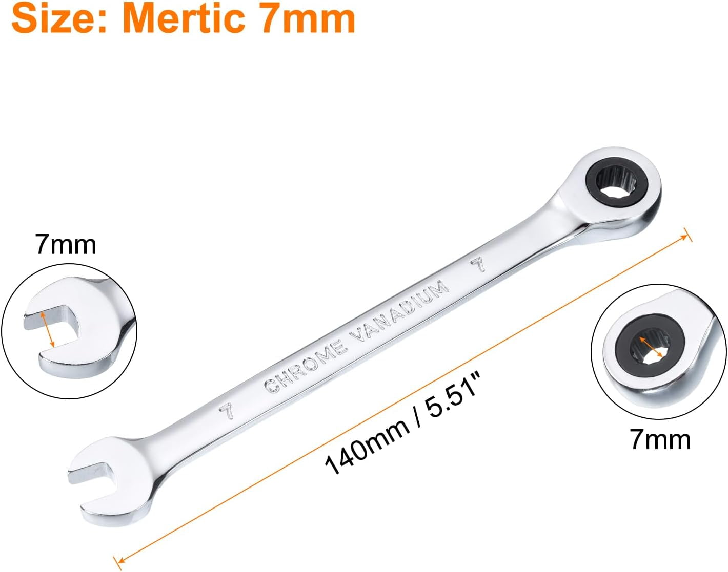 RRDWQ-Ratcheting Wrench 7mm Metric 12PT Cr-V Polished Chromed ...