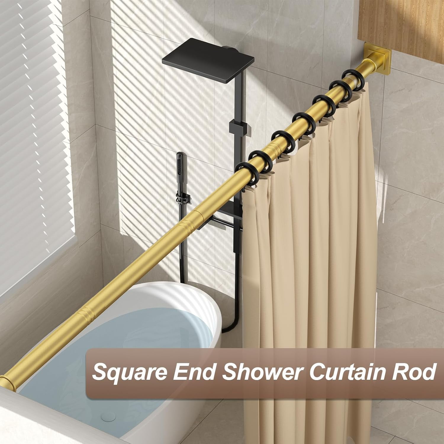 RRDWQ-Shower Curtain Rod Square End 32"-68" Heavy Duty Gold Shower Rods ...