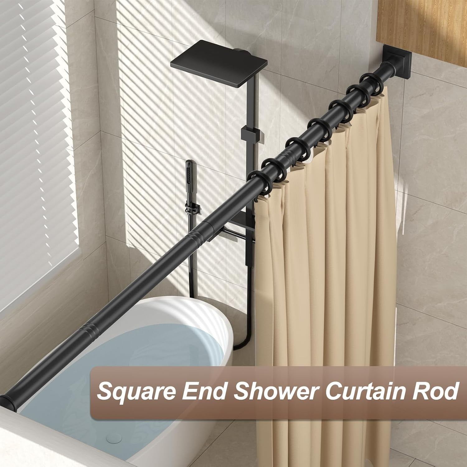 RRDWQ-Shower Curtain Rod Square End 32"-92" Black Shower Rod No ...
