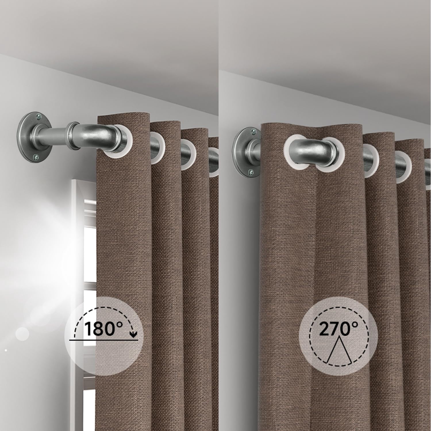 RRDWQ-Silver Curtain Rods 18 to 45 in,Wraparound Curtain Rods ...