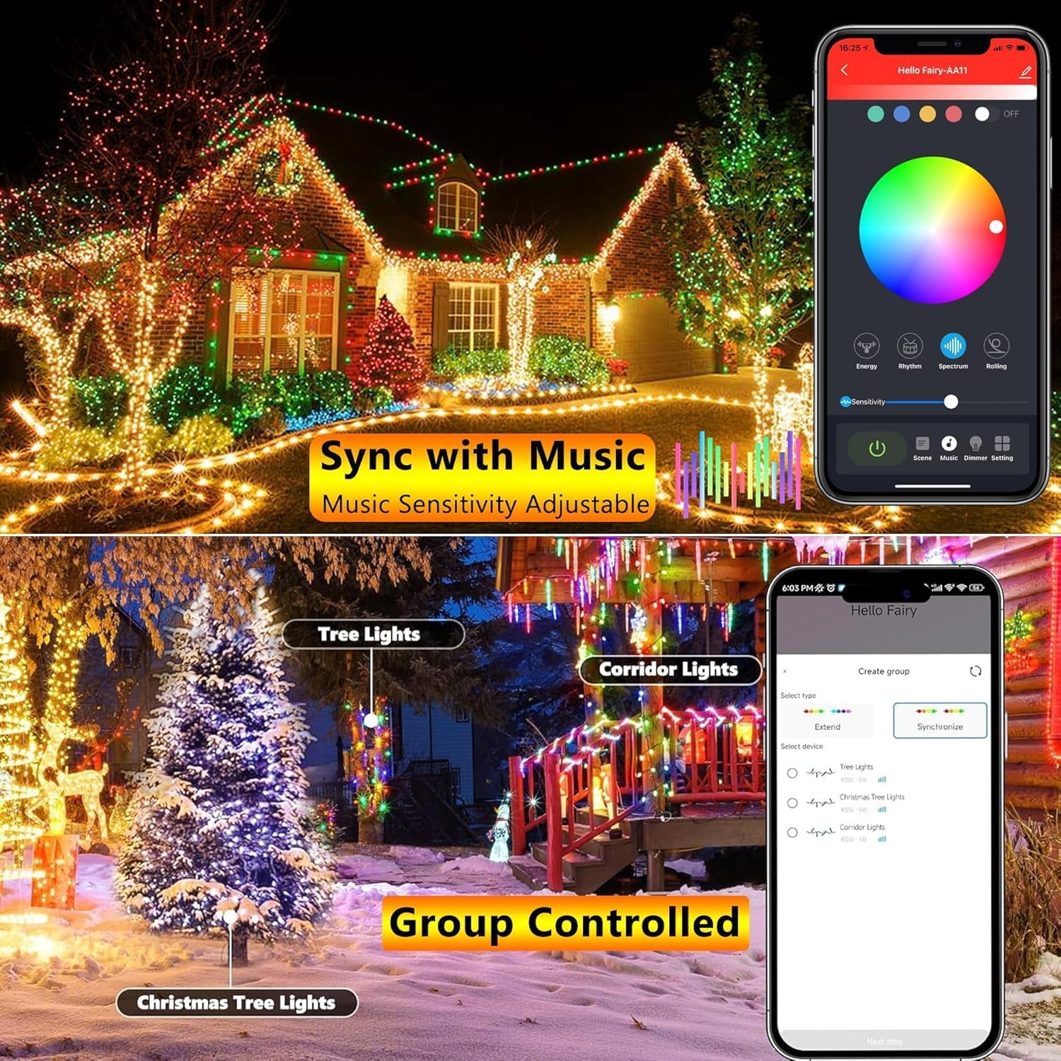 RRDWQ-Smart Color Changing Christmas Lights, 66FT 200 LED RGB Christmas ...