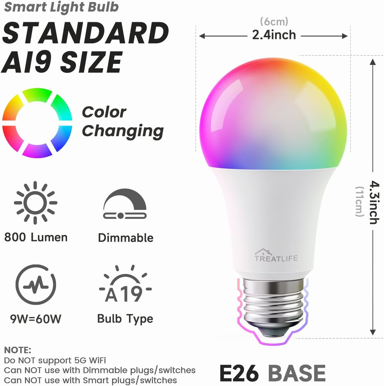 RRDWQ-Smart Light Bulbs 4 Pack, UL Certified 2.4GHz Color Changing ...