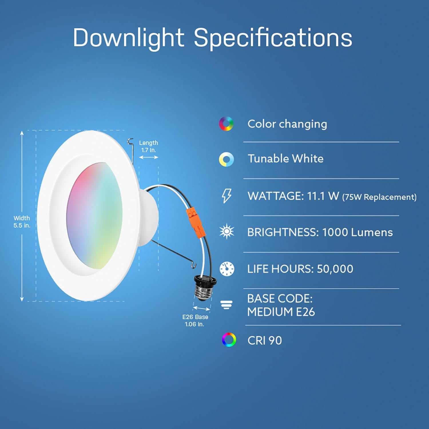 RRDWQ-Smart Recessed Downlights, 5-6 Inch, Wi-Fi LED, Dimmable Color ...