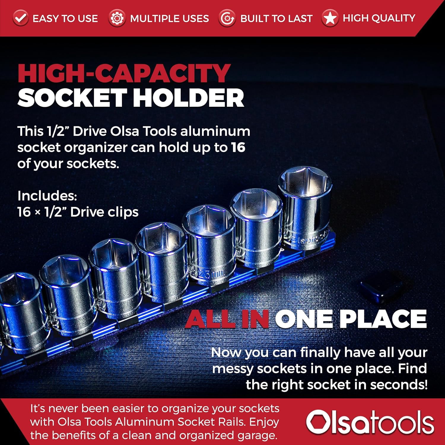 RRDWQ-Socket Organizer - 1/2-Inch Drive Socket Holder Rail - Blue ...
