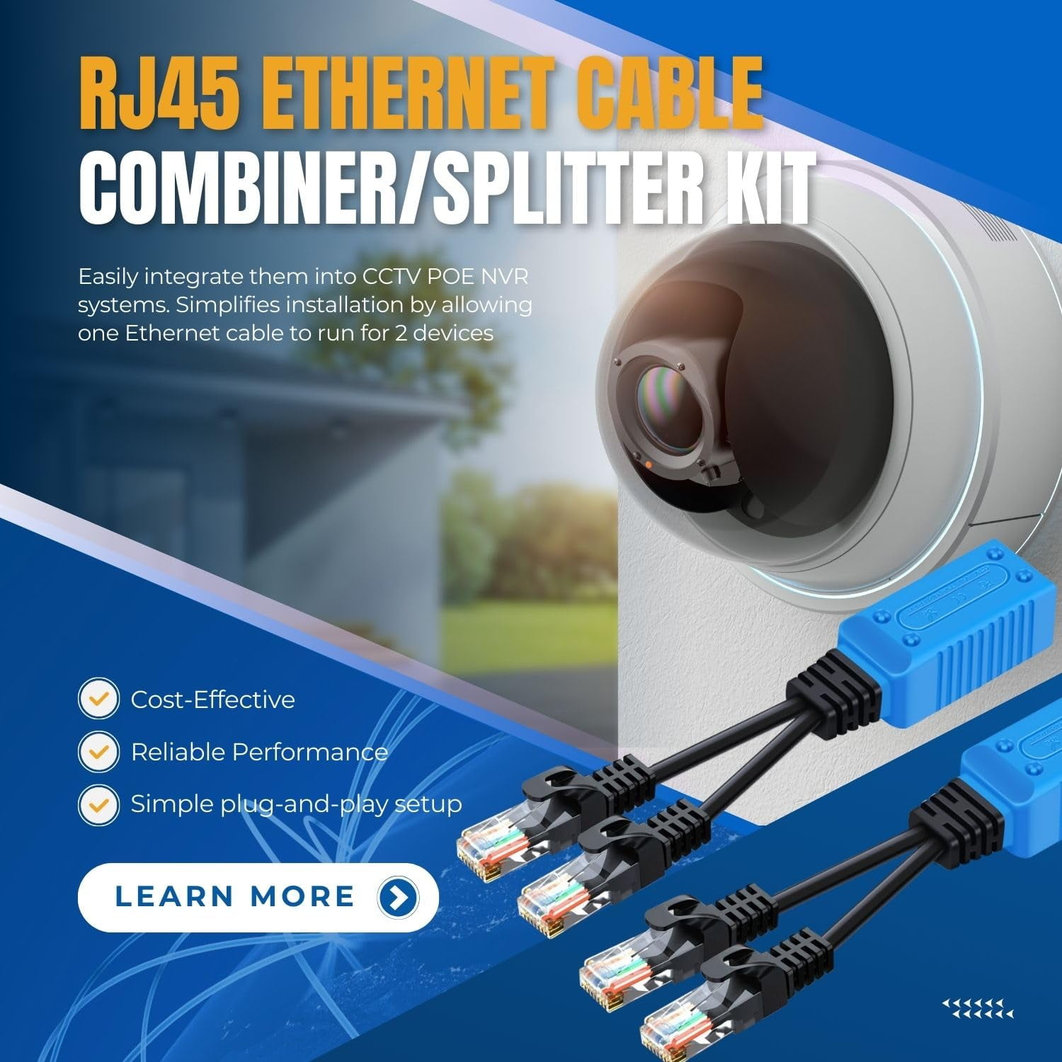 RRDWQ-TNP RJ45 Ethernet Cable Combiner/Splitter Kit (2 Pair) - 2 Male to 1 Female POE Data ...