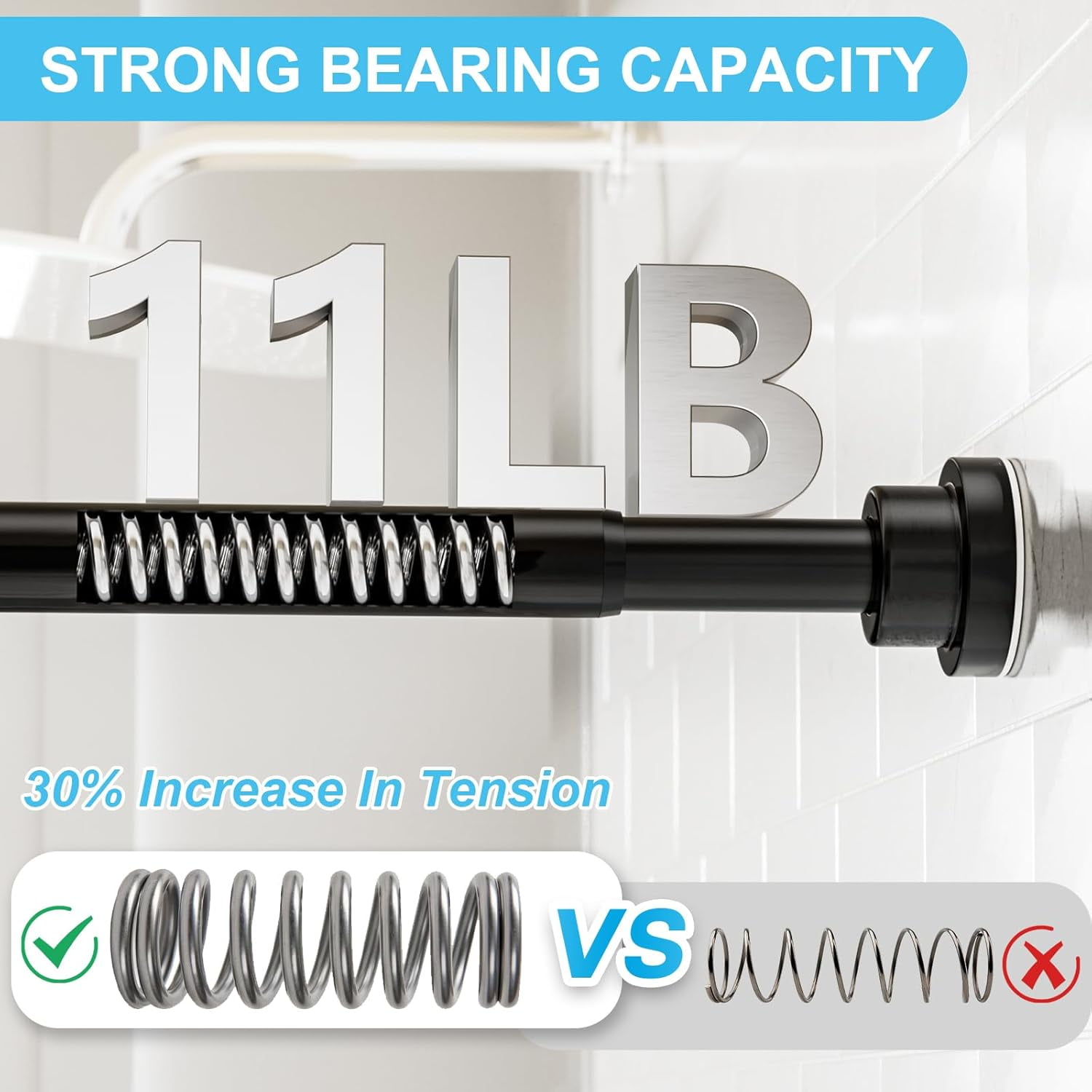 RRDWQ-Tension Curtain Rod 30 To 64 Inch Black Tension Rods Adjustable ...