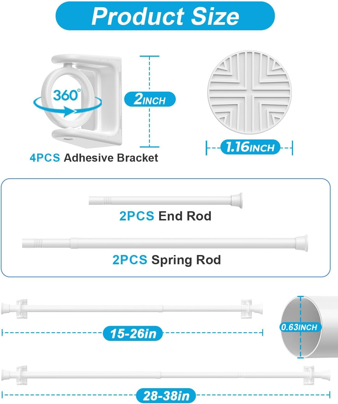 RRDWQ-Tension Curtain Rods for Windows 16-38Inch 2Pack Spring ...