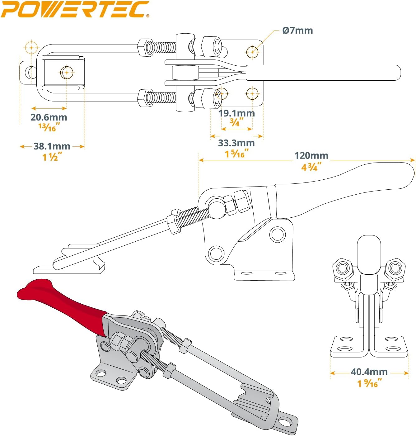 RRDWQ-Toggle Clamp, 1000 lbs Holding Capacity, 334 Adjustable 90 Degree ...