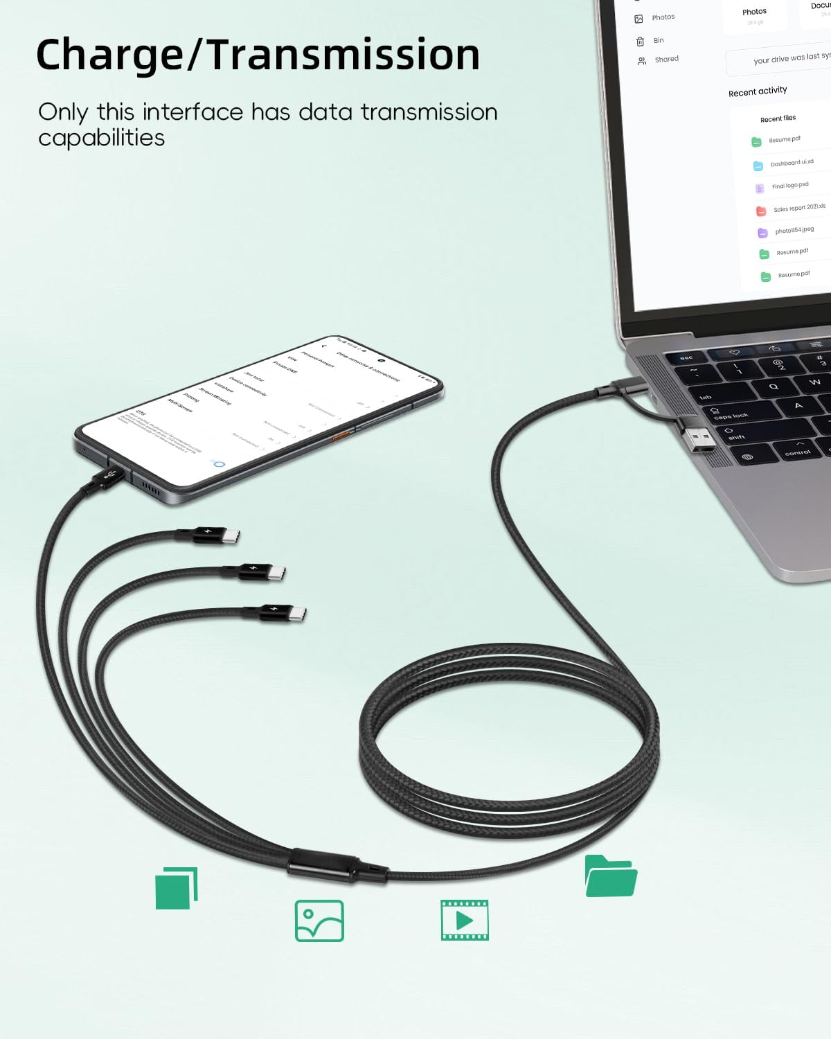 RRDWQ-USB A/C to 4 USB C Male Charging Splitter Cable,6 in 1 USB C ...