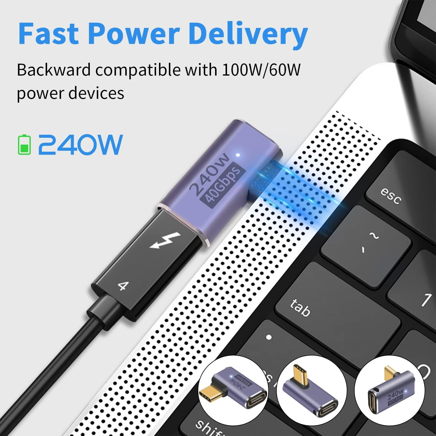 RRDWQ-USB C 90 Degree Adapter [40Gbps, 240W Fast Charging and 8K Video ...