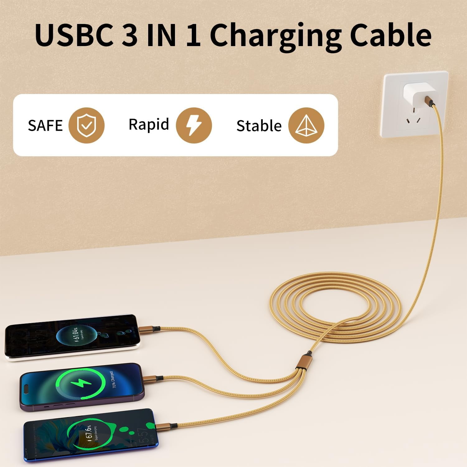 RRDWQ-USB C Multi Charging Cable [2Pack 4FT], 3 in 1 Charging Cable ...