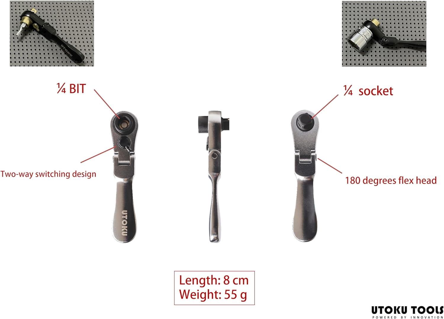 RRDWQ-UTOKU Flexible Head Wrench; 1/4 Ratchet Drive & Bit Driver, 72 ...