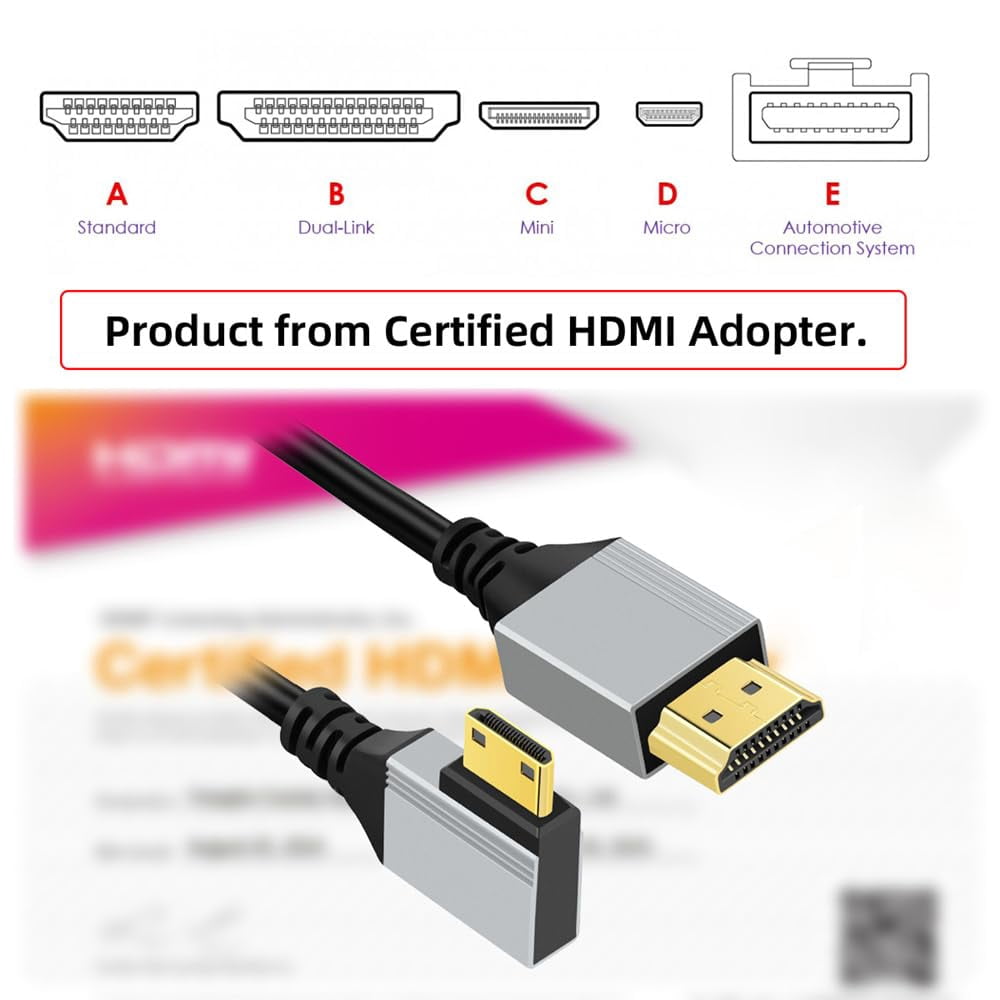 RRDWQ-Ultra Thin HDTV Cable 90 Degree Left Angled Mini HDMI 2.1 Type-A ...