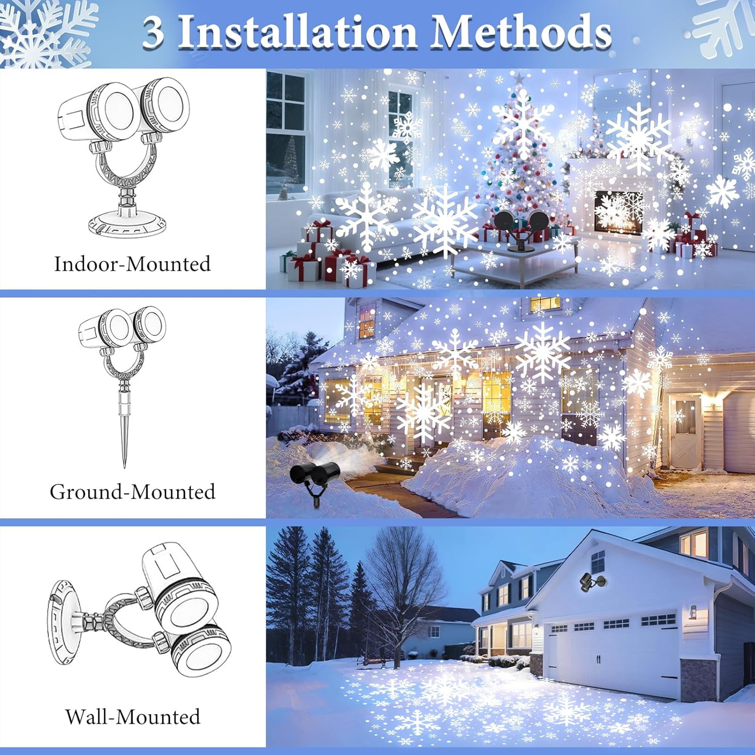 RRDWQ-Upgraded Snowflake Christmas Projector Lights Outdoor, Dual Head ...