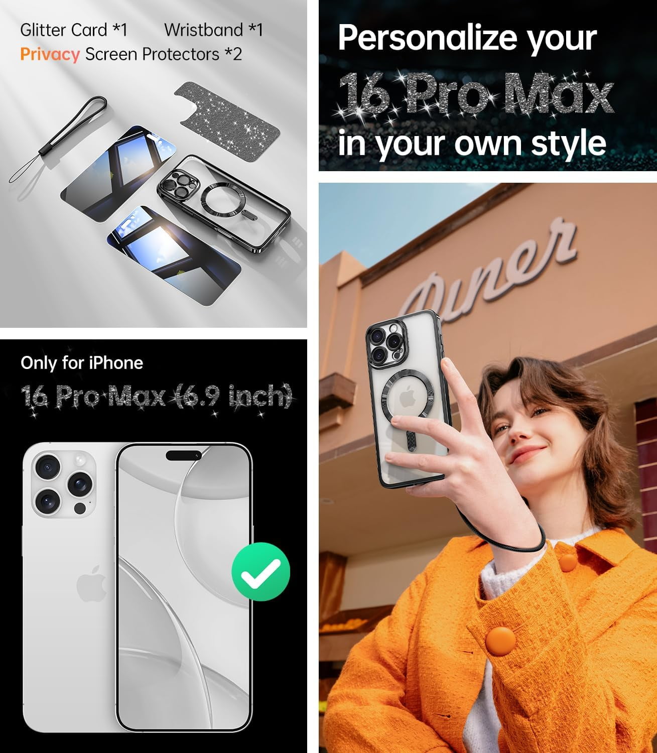 RRDWQ-for iPhone 16 Pro Max Case with 2X Privacy Screen Protectors ...
