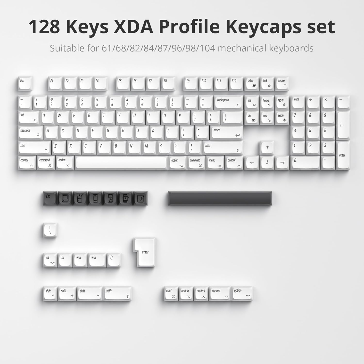 RREGER-128 Keys XDA Profile Minimalist White Keycaps 75 Percent Dye-sub ...