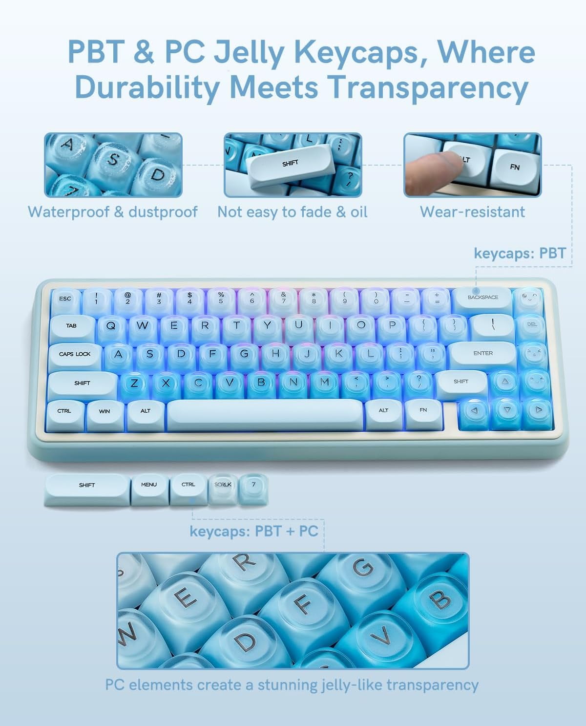 RREGER-132 Keys PBT Keycaps, Jelly Keycaps Cute Custom Creamy Key caps ...