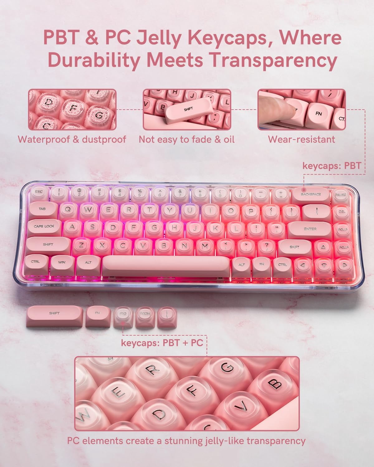 RREGER-132 Keys PBT Keycaps, Jelly Keycaps Cute Custom Creamy Key caps ...