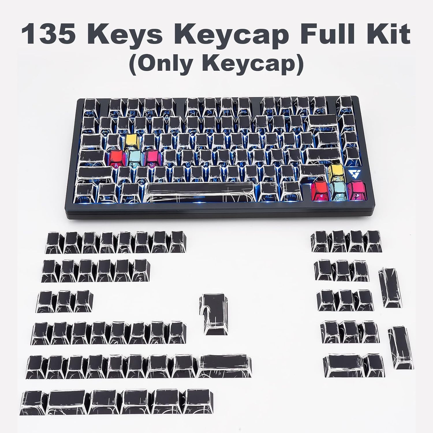 RREGER-135 Keys Black Manga Shine Through Keycap, Dye Sublimation ...