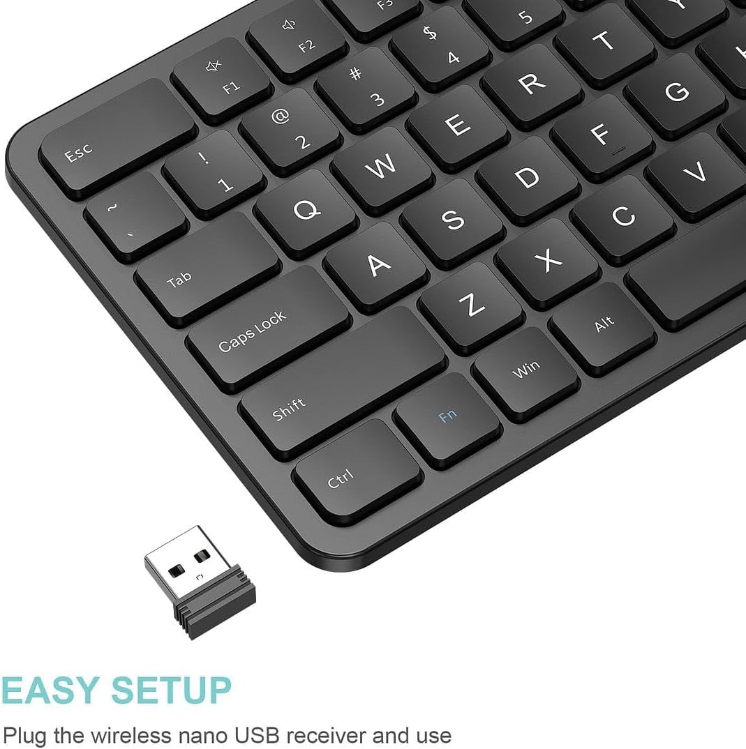 RREGER-2.4G USB Wireless Keyboard Ultra Slim Full Size Keyboard with ...
